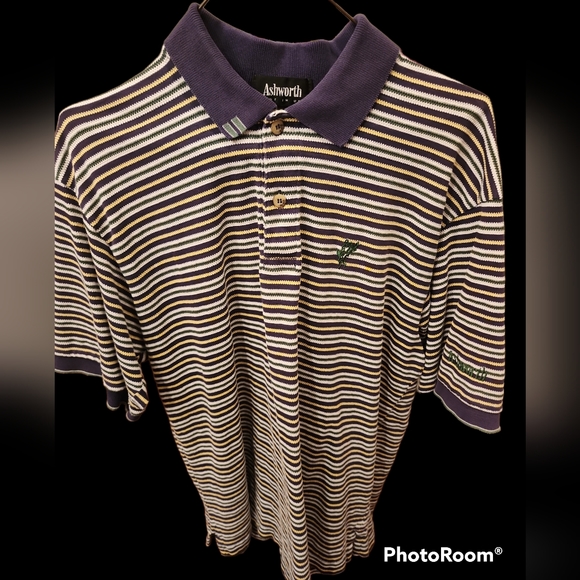 Ashworth | Shirts | Ashworth Small Stripe Embroidered Polo Shirt Golf ...